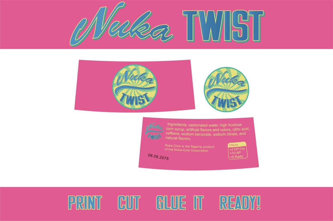 Nuka Twist Label Pdf Label Printable Fallout Inspired for Fans Digital Paper Nuka Cola Bottle ...