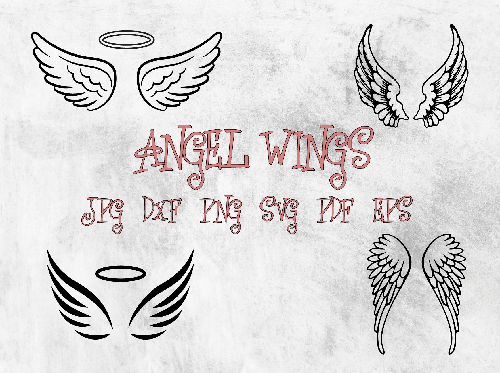 Angel Wings Svg Eps Png Dxf Jpg Pdf, Cut Files for Silhouette, Wings ...
