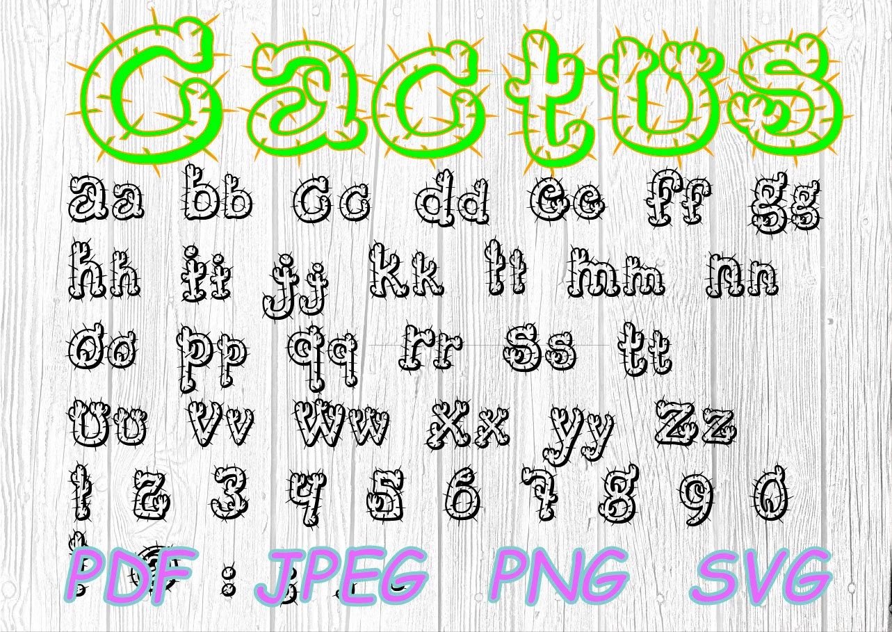 Cactus Alphabet Svg Font Svg Black Letters Customize Gift - Etsy