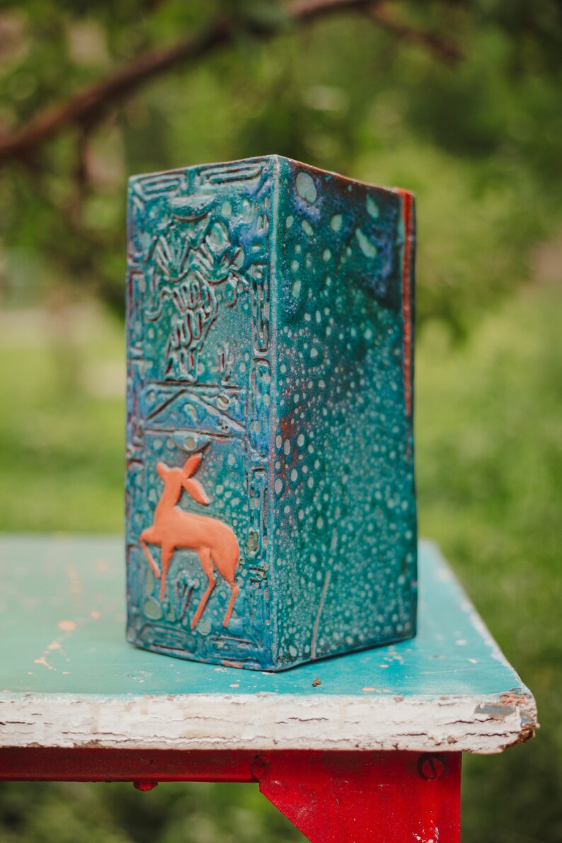 Handcrafted Ceramic Vase With Deer Motif - Unique Decorative Piece - Etsy