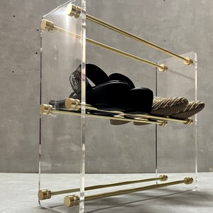 Customize Brass Acrylic Shoe Shelf - Acrylic Brass Shoe Rack - Handmade ...