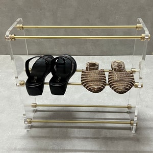 Customize Brass Acrylic Shoe Shelf - Acrylic Brass Shoe Rack - Handmade ...