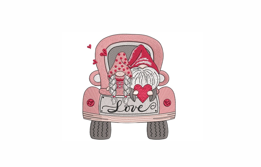 Valentine's Gnomes in the Car Machine Embroidery Design. 3 Sizes ...