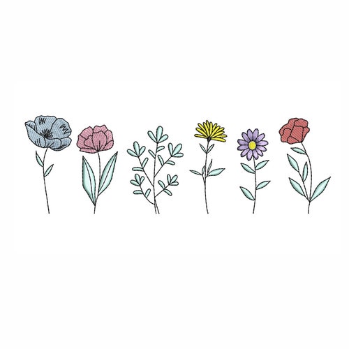 Wild Flowers Machine Embroidery Designs Floral Line Art - Etsy