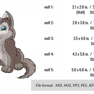 Lovely Wolf Machine Embroidery Design. 5 Sizes. Animal Embroidery ...