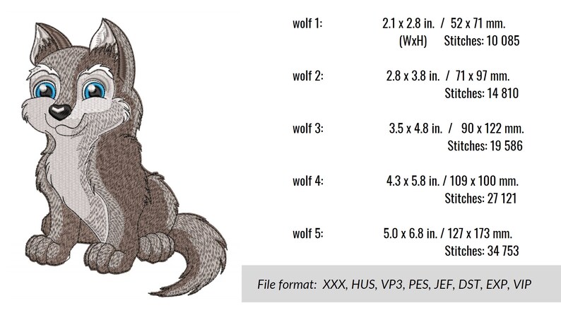 Lovely Wolf Machine Embroidery Design. 5 Sizes. Animal - Etsy