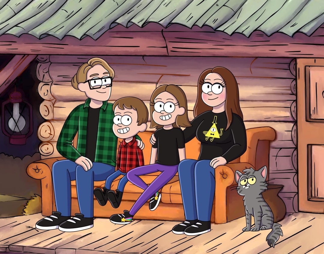 Gravity Falls Style Family Portrait, Custom Cartoon Illustration - Etsy