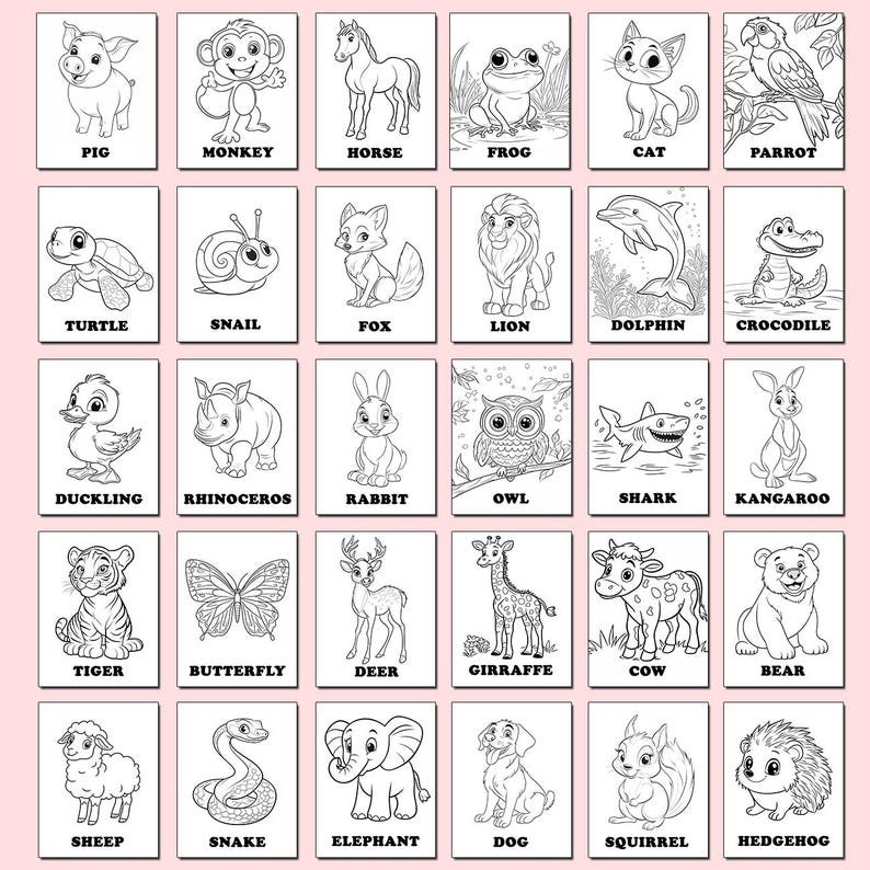 Animals Coloring Pages for Kids, Children Coloring Book, Digital ...
