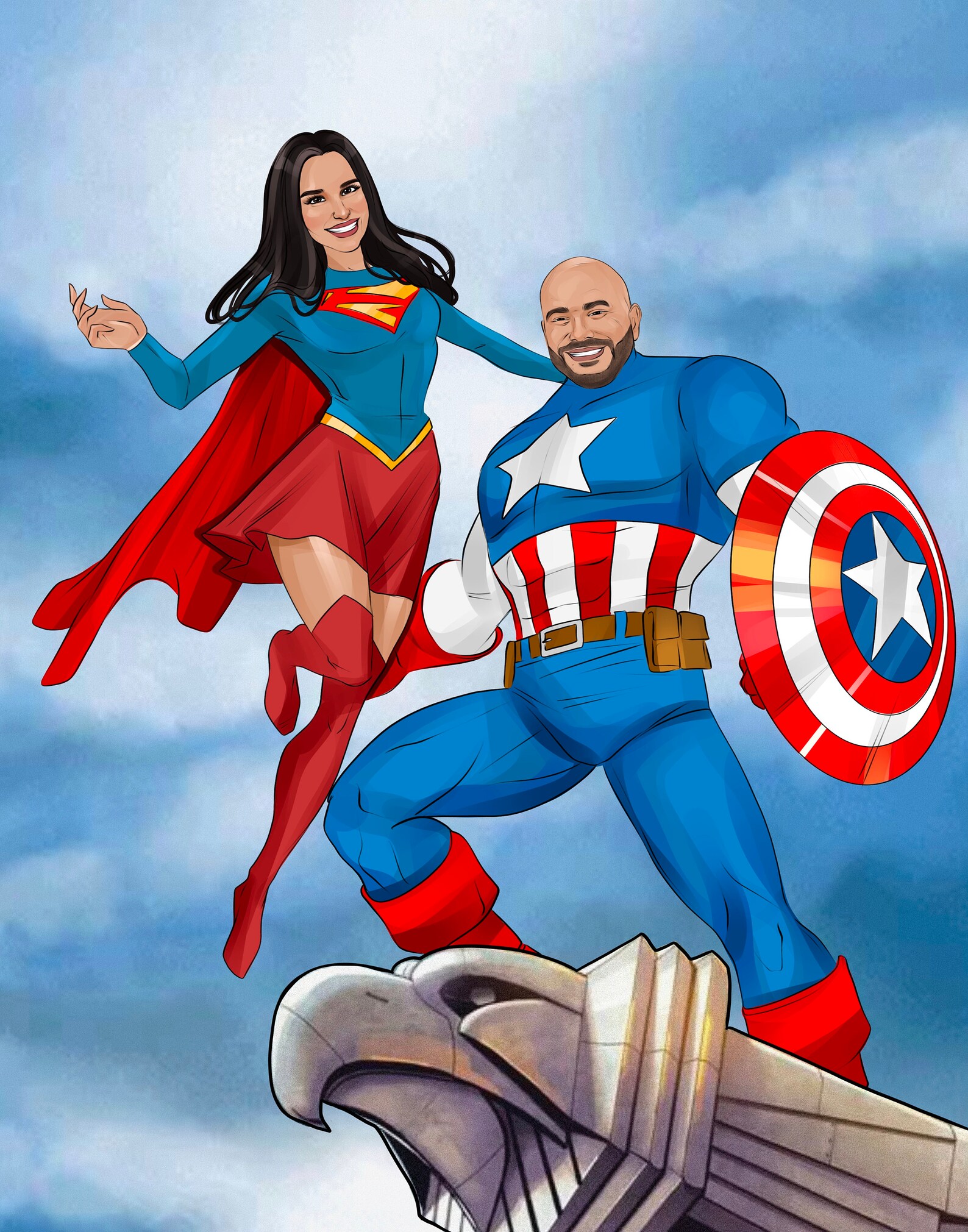 Custom Superhero Couple Portrait, Personalized Cartoon Illustration - Etsy