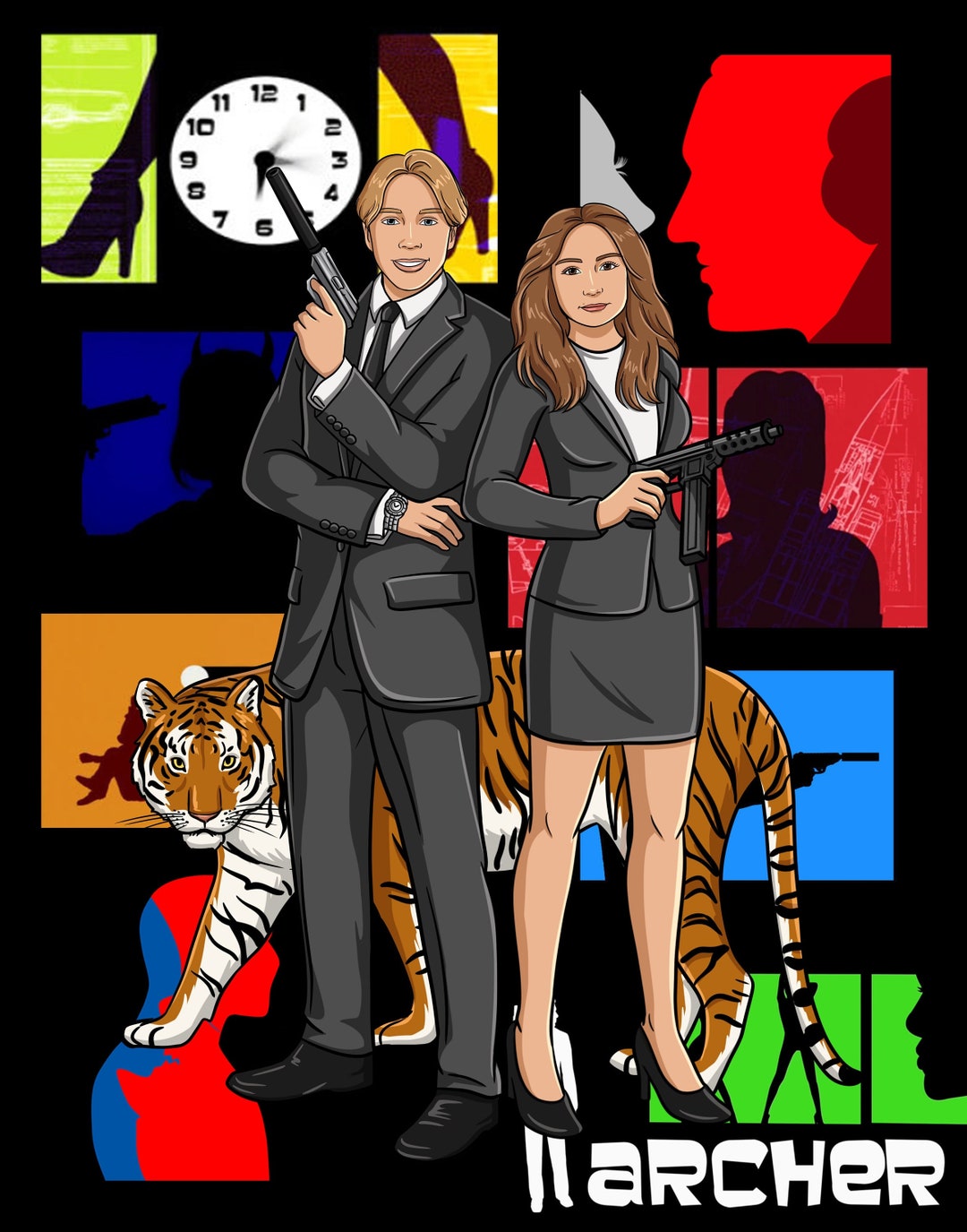 Custom Archer Portrait, Secret Agent Digital Illustration, Personalized ...