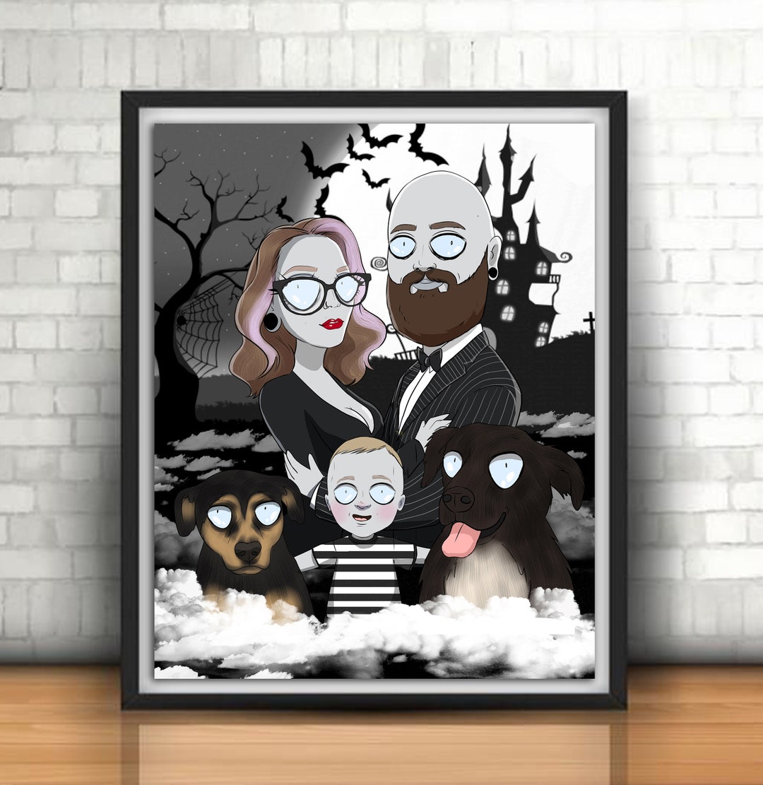 Custom Tim Burton Style Family Portrait, Halloween Illustration - Etsy