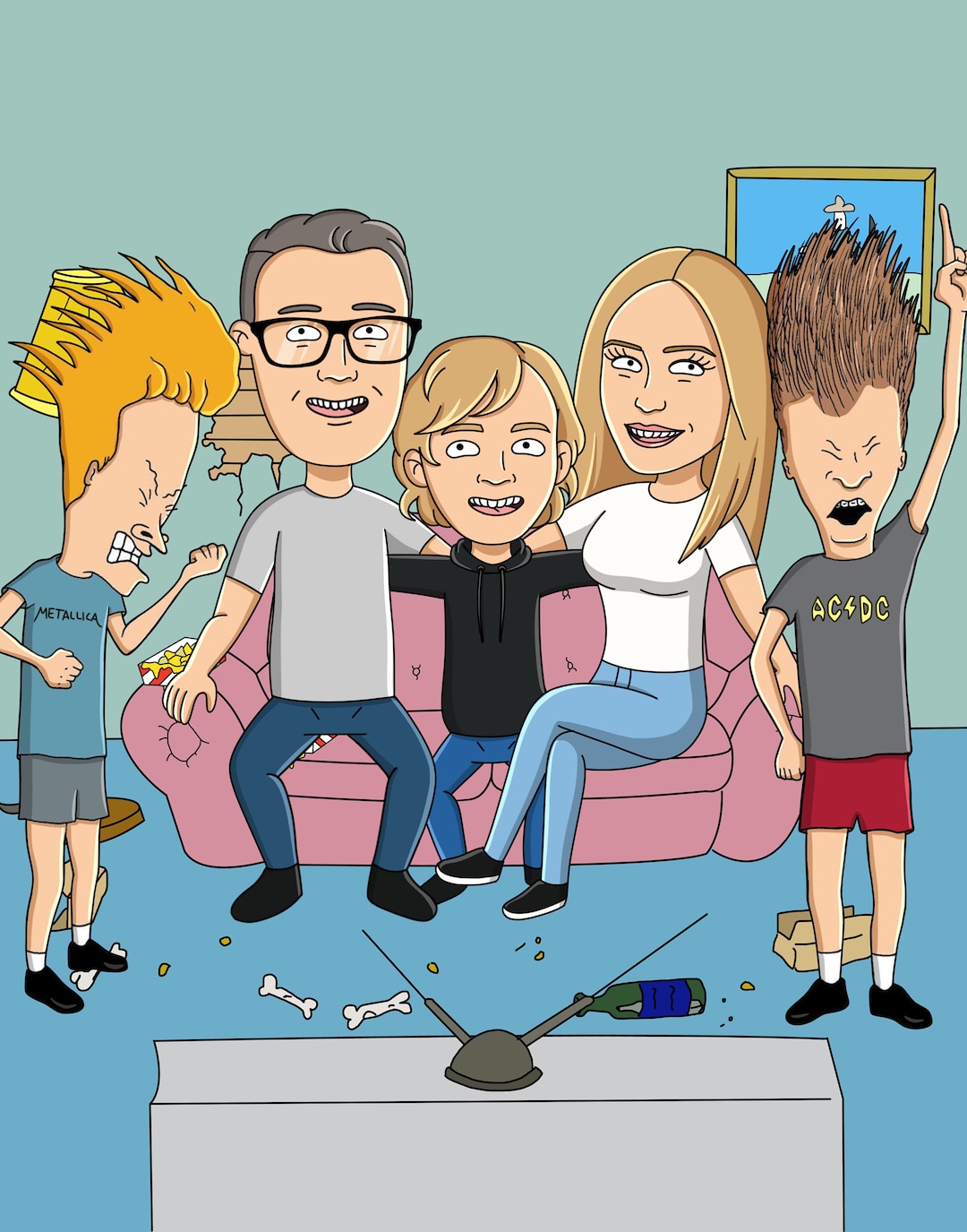 Beavis and Butthead Portrait, Beavis and Butthead Style, Personalized ...