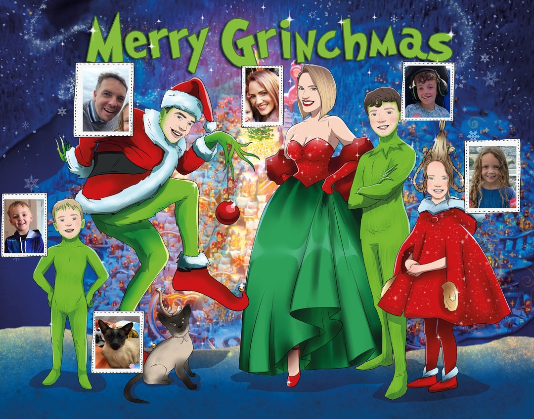 CHTISTMAS PORTRAIT! Family Grinch Portrait, Personalized Illustration ...