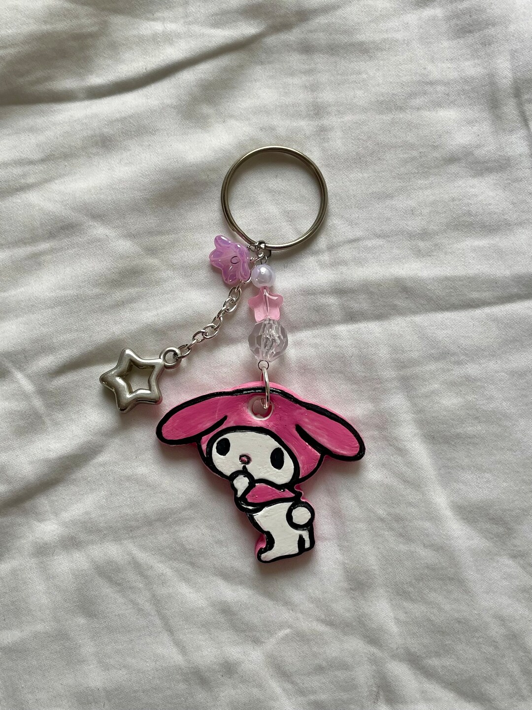My Melody Sanrio Kawaii Hello Kitty Cute Pink Keychain With Silver Star ...