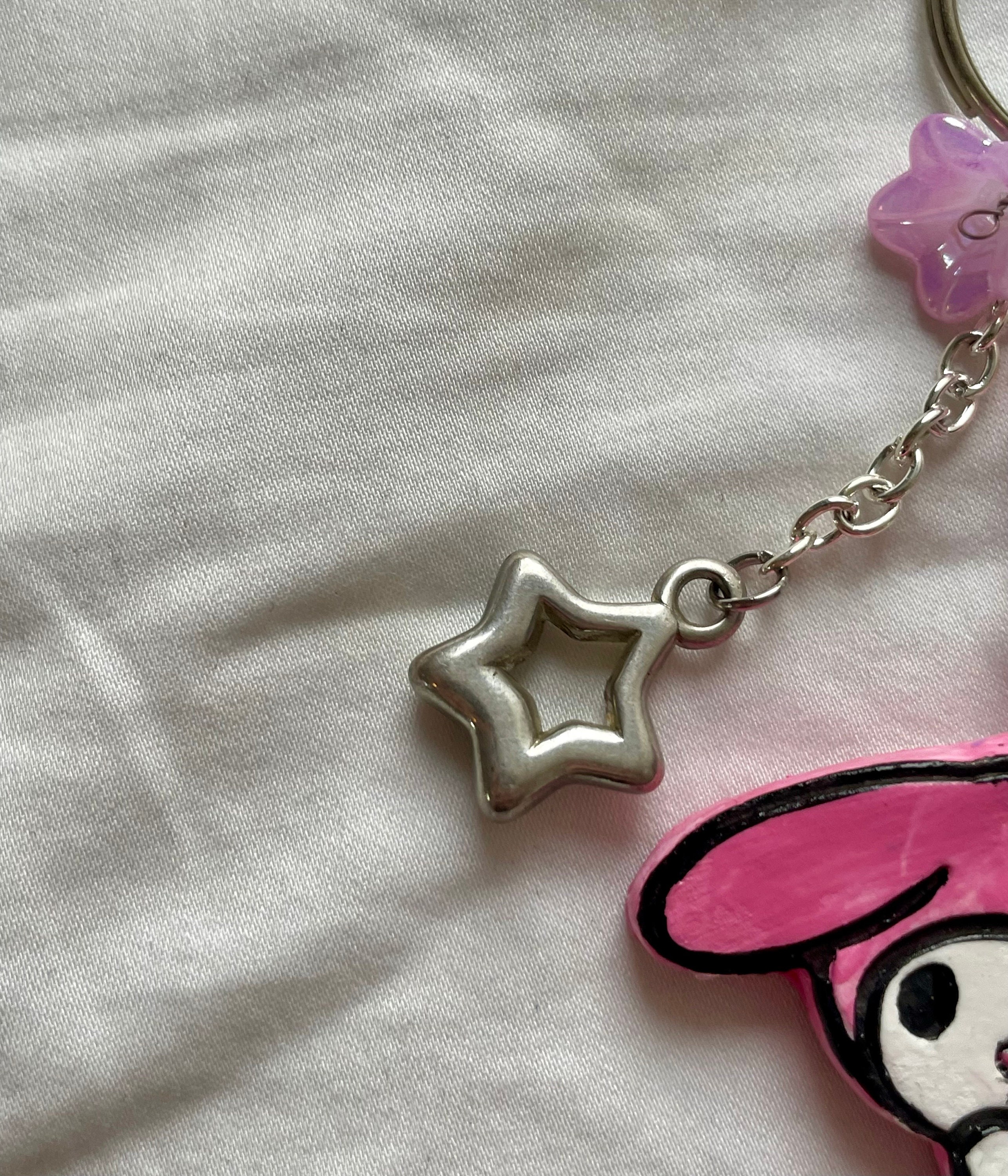 My Melody Sanrio Kawaii Hello Kitty Cute Pink Keychain With Silver Star ...