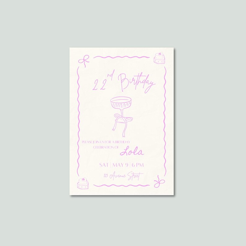 22nd Birthday Invitation Canva Template | Pink Digital Invite for Women ...