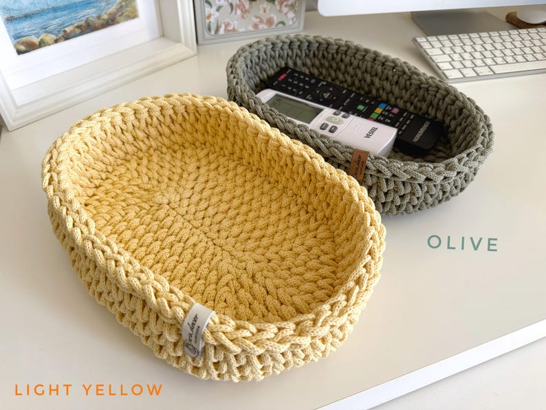 Cotton Crochet Basket With Dividers: Remote Control & Eyeglass Storage ...