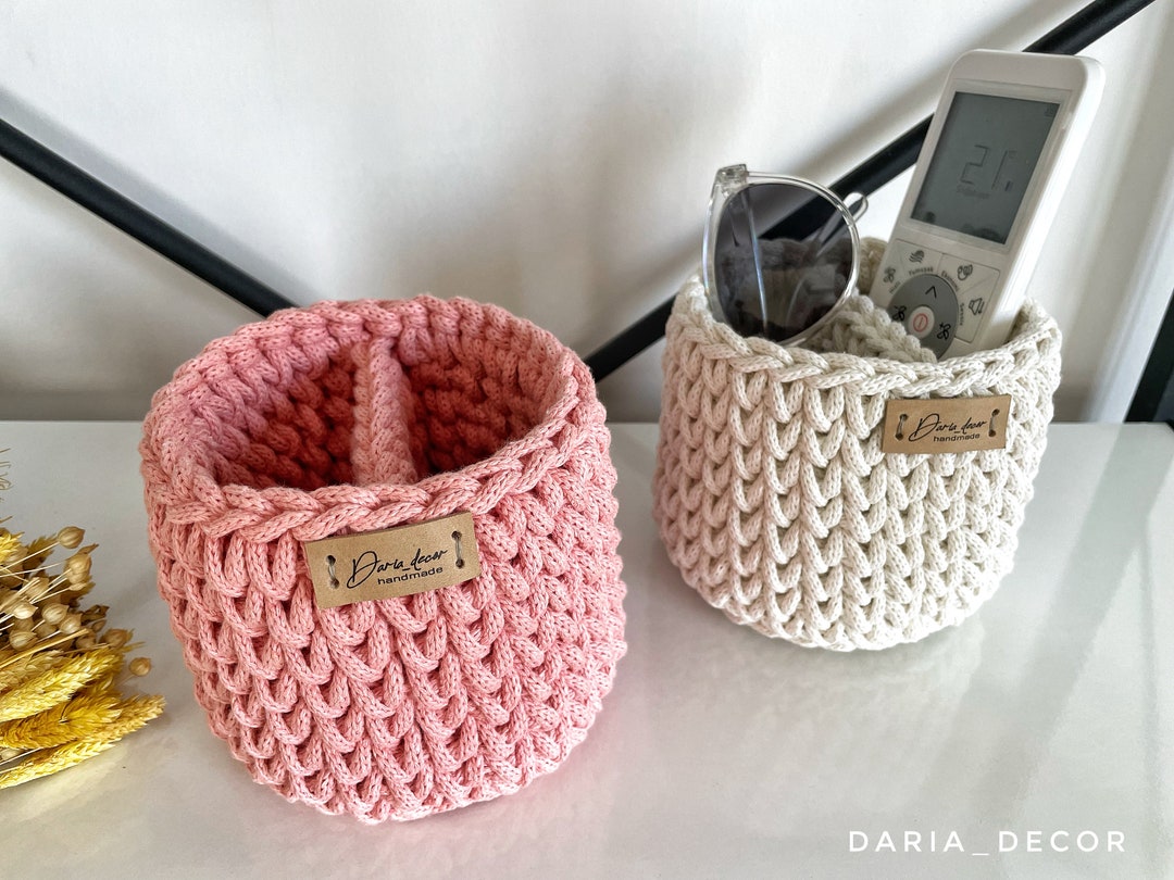 100% Cotton, Round Baskets With Dividers, Eye Glass Holder, TV Remote ...
