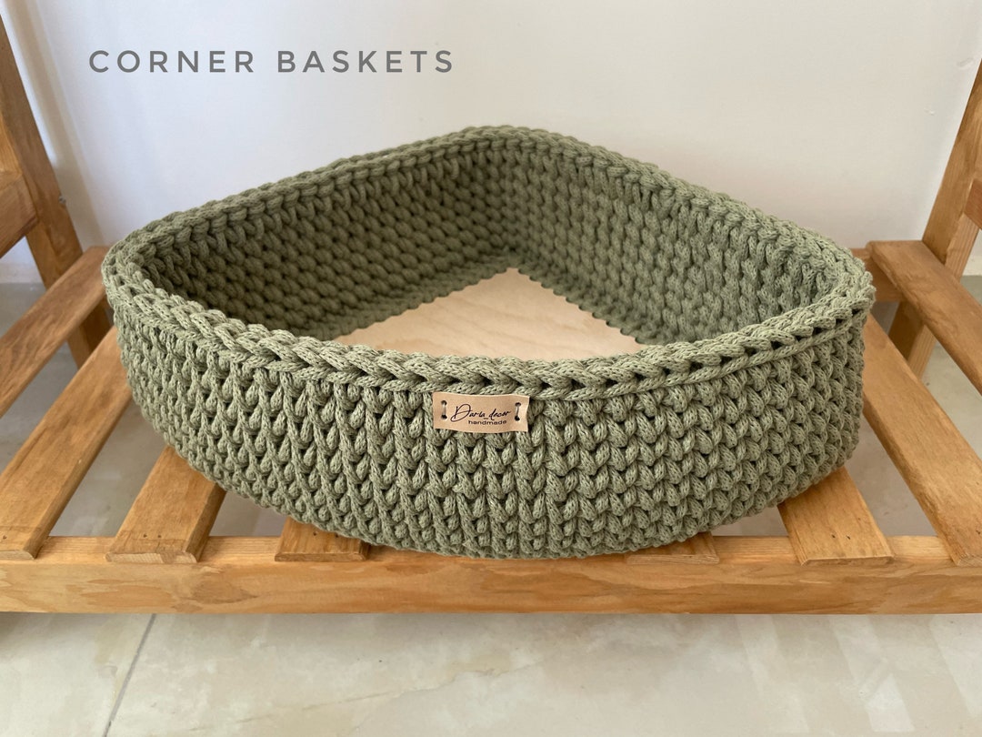 Cotton Crochet Triangle Basket: Corner Shelf Organizer, Hallway ...