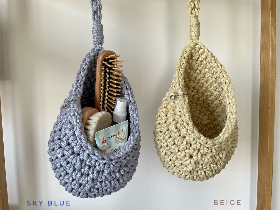 Hand Crocheted Hanging Basket: Waterproof Hallway / Bathroom Organizer ...