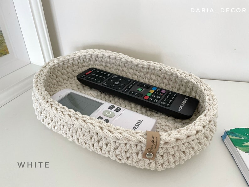 Cotton Crochet Basket With Dividers: Remote Control & Eyeglass Storage ...