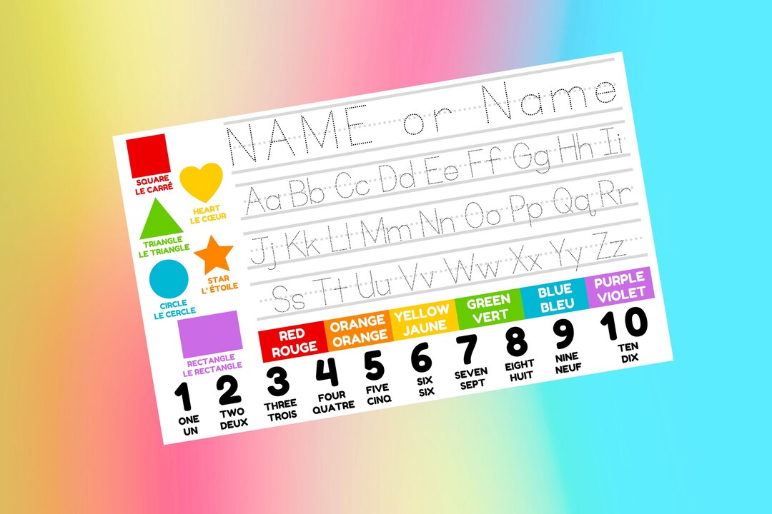 Personalized Placemat Bilingual English French Primary Learning Numbers ...