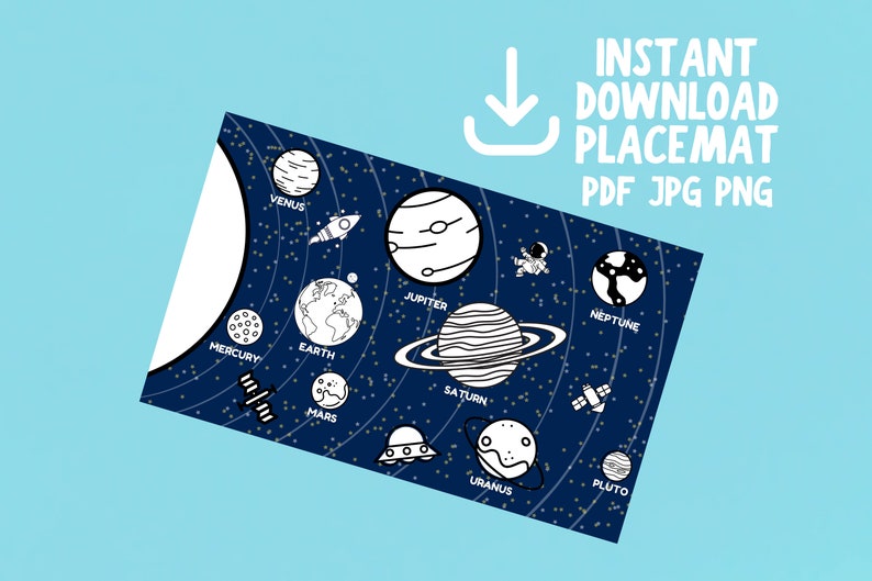 Instant Download Placemat Solar System Space Planets Coloring Astronaut ...