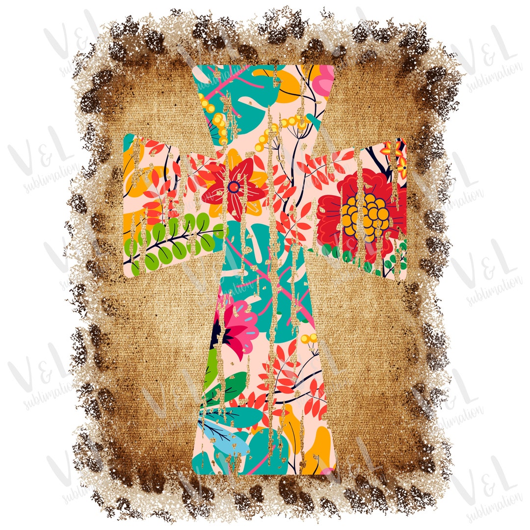Leopard Distressed Floral Cross Png Cross Png Files for - Etsy