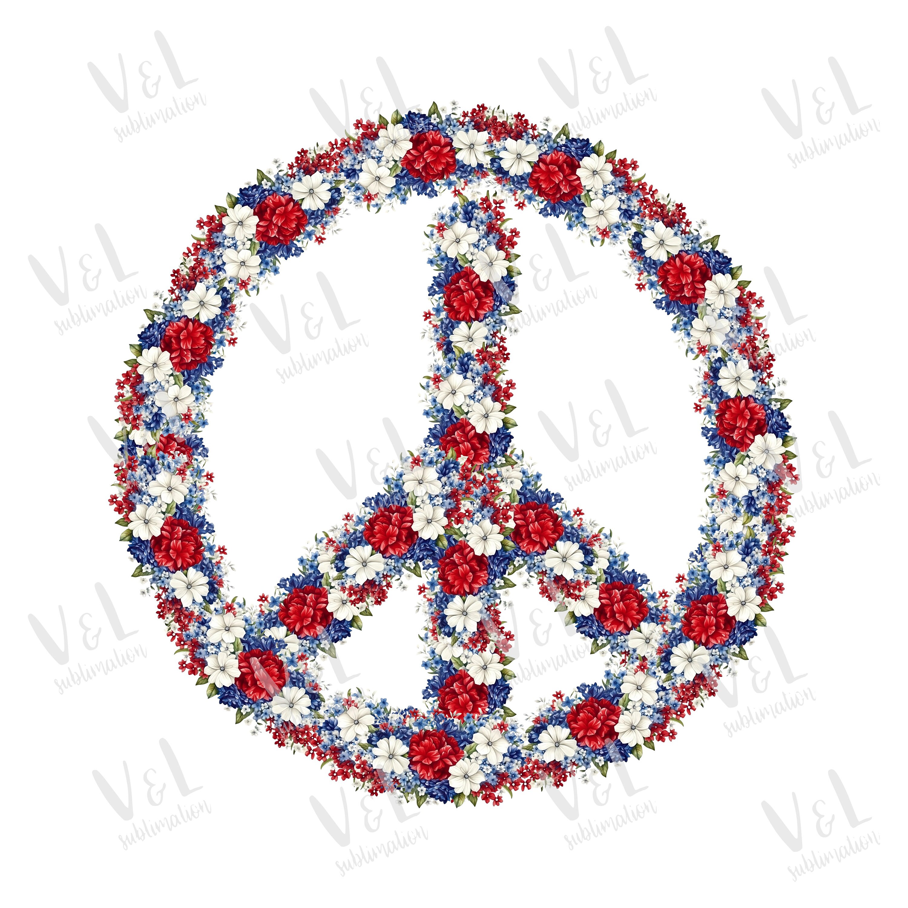 Floral Peace Sign Png Flower Peace Sign Red White and Blue - Etsy