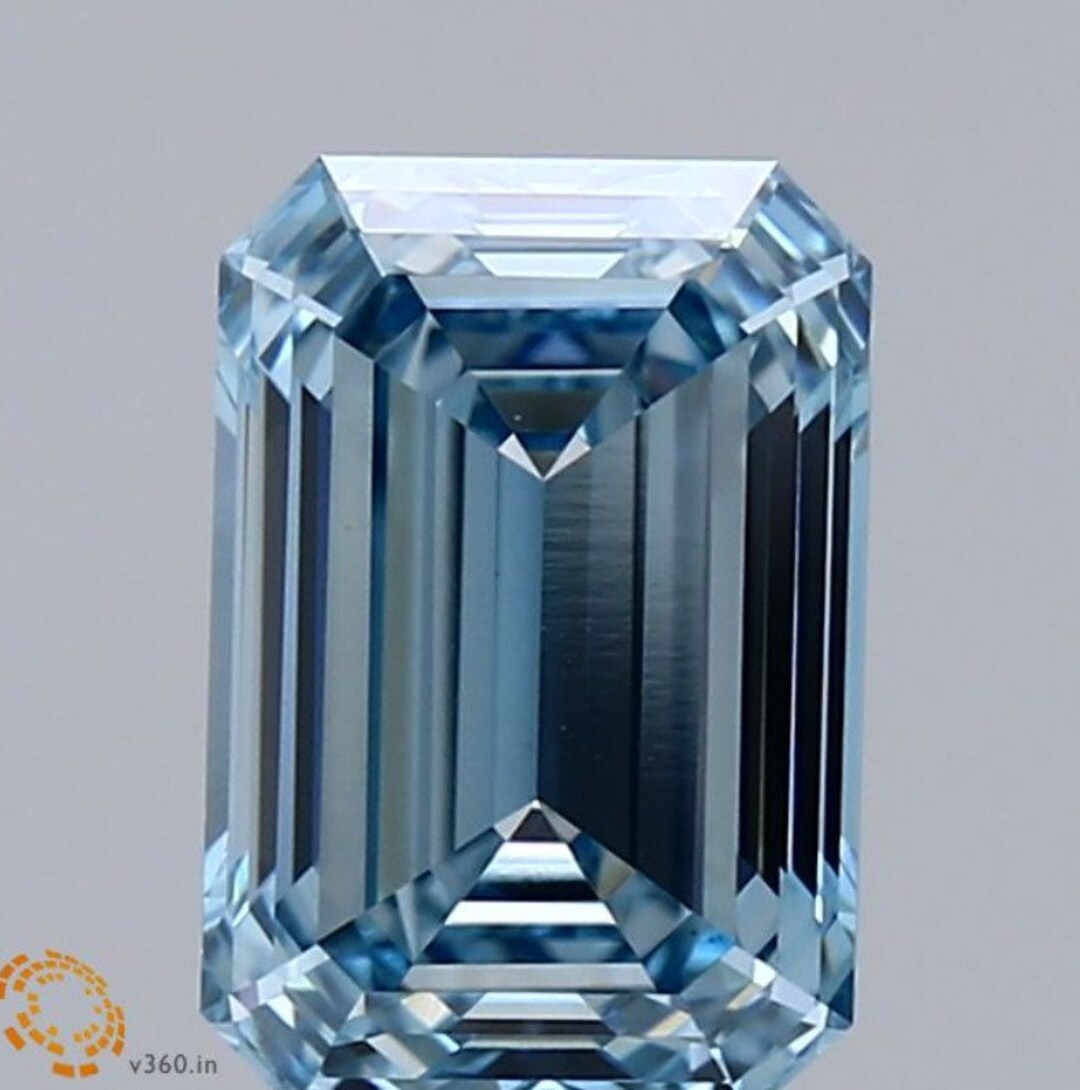 2 Carat Fancy Vivid Blue Emerald Cut Lab Grown Diamond for Engagement ...