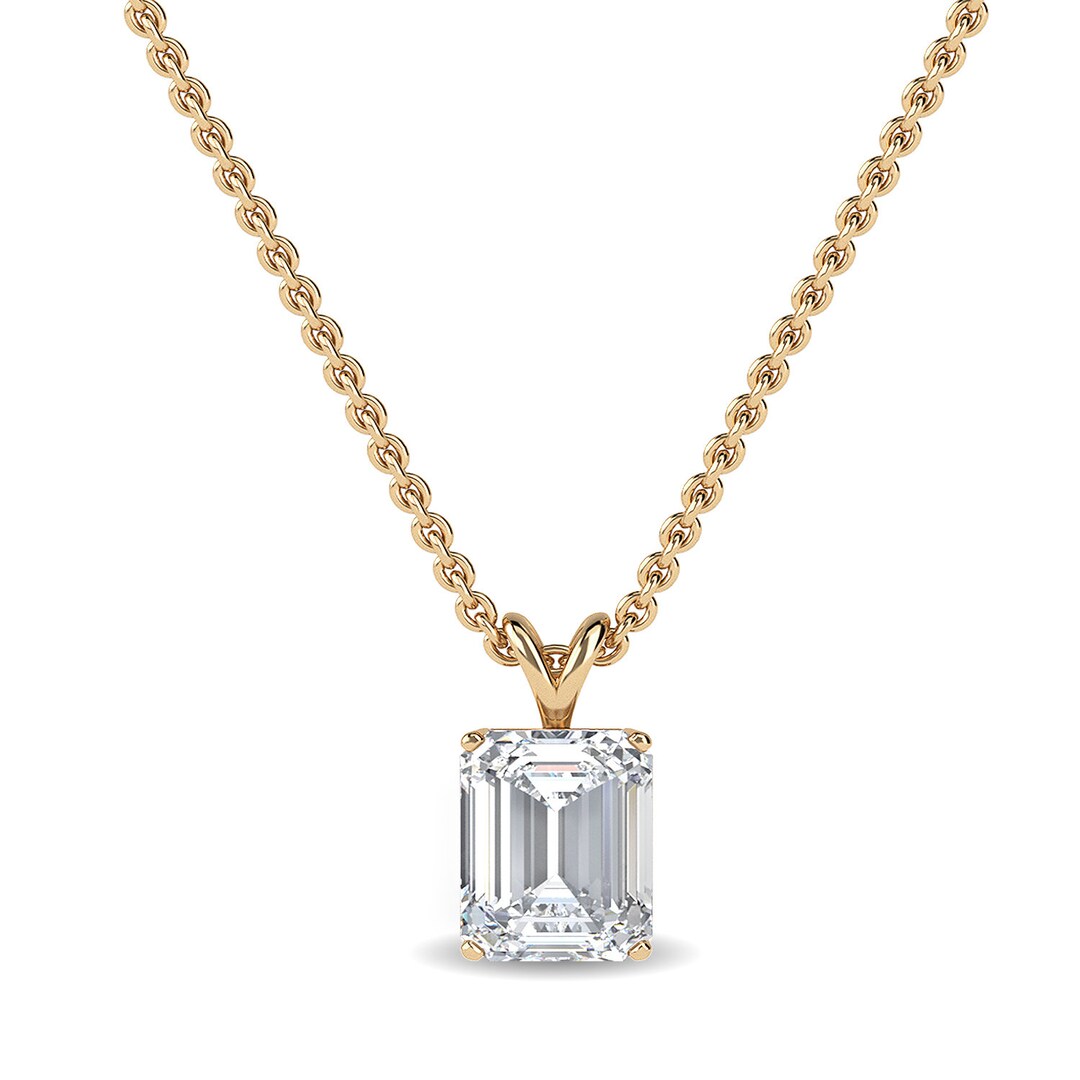 1 Carat Emerald Cut Diamond Necklace F VS 1 IGI Certified Lab Grown ...