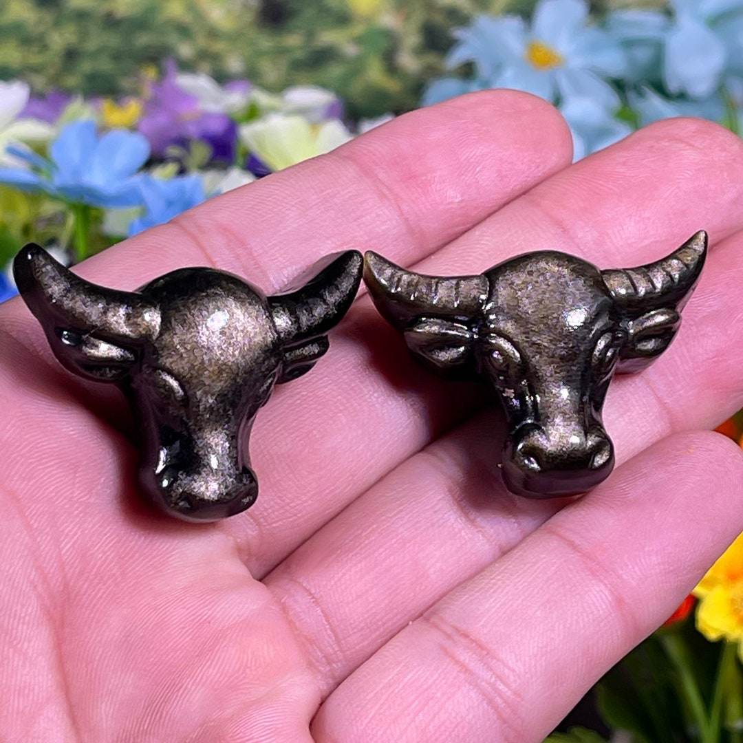 Hand Carving Obsidian Bovine Skull Golden Obsidian Crystal - Etsy