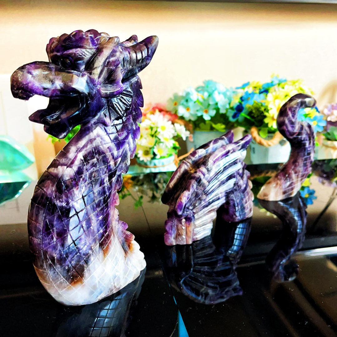 Natural Hand Carved Dream Amethyst Flying Dragoncrystal Giftquartz ...