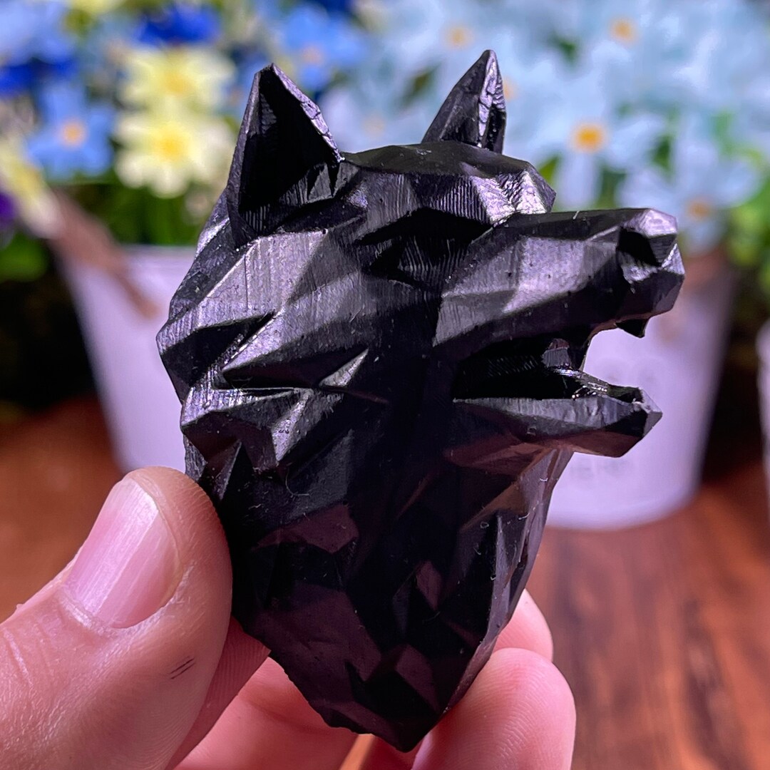 Natural Hand Carved Tourmaline Wolf Headcrystal Skull Carvedtourmaline Wolfcrystal Wolfcrystal ...