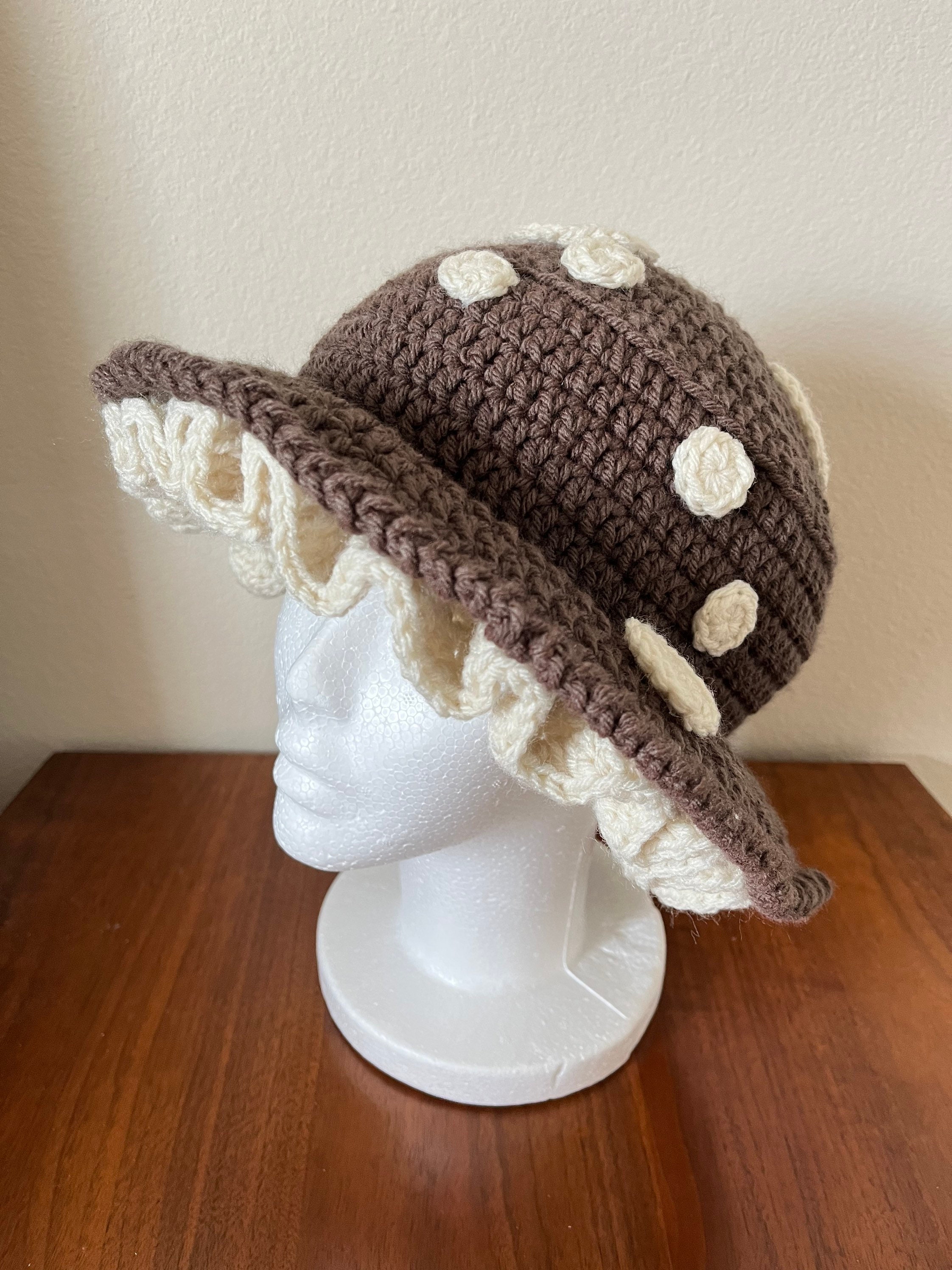 Crochet Mushroom Hat Mushroom Bucket Hat Brown & Red Mushroom Hats ...