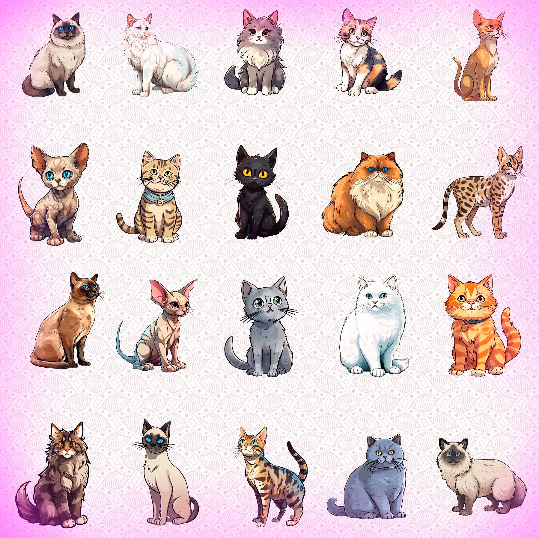 Cute Cats Clip Art Bundle: Digital Download for Crafts, Invitations ...