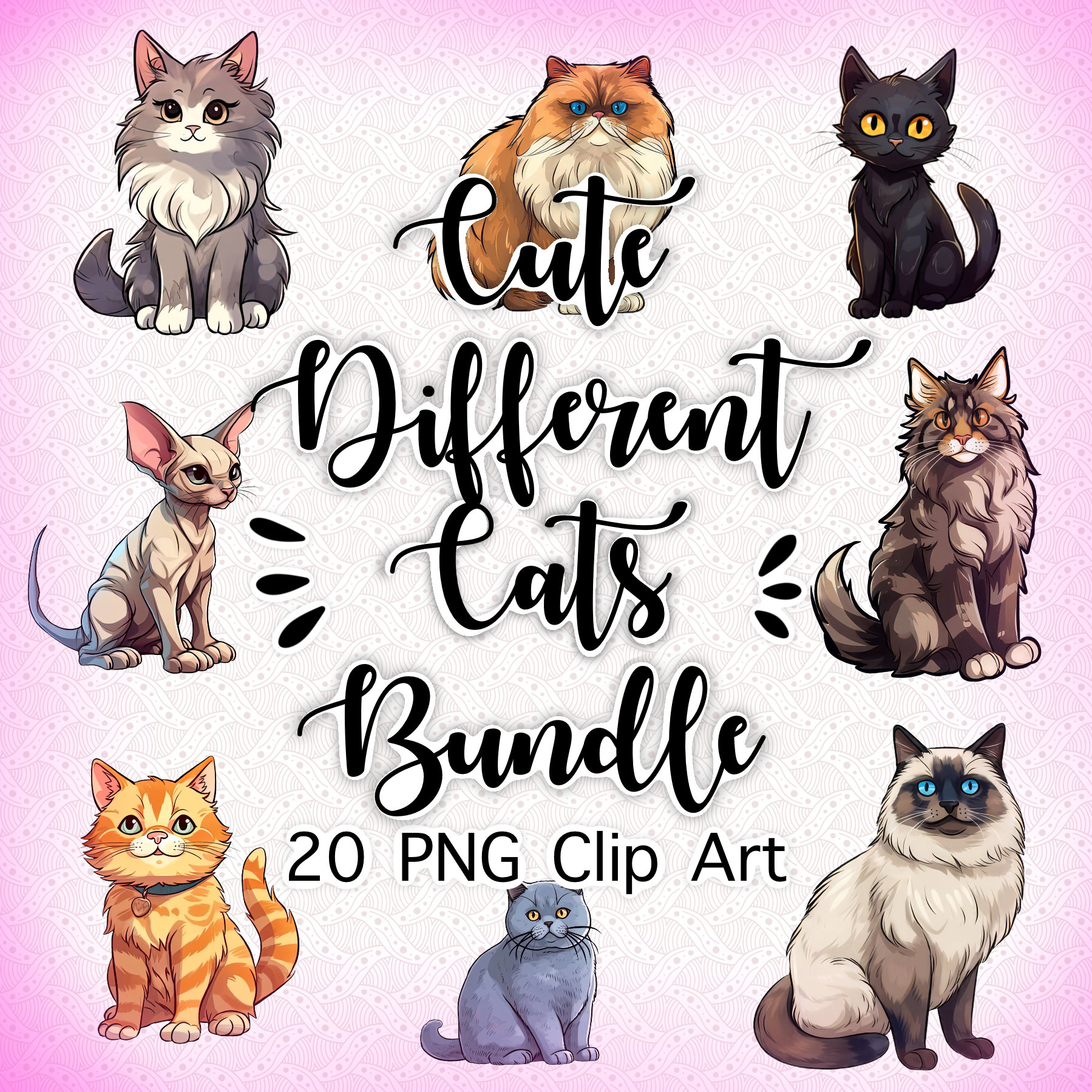 Cute Cats Clip Art Bundle: Digital Download for Crafts, Invitations ...