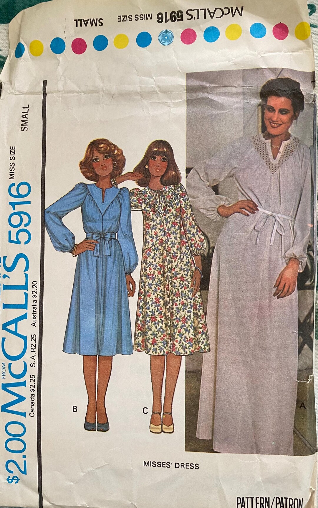 Vintage Mccall’s Shirts Dress Pattern 5916. Size Small. 10-12 Two ...