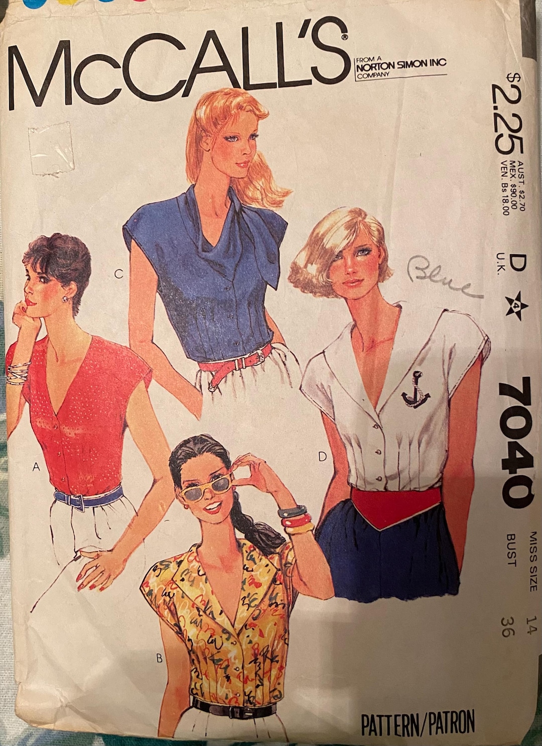 Vintage Mccall’s Shirts Blouses Pattern 7040. Size 14. Some Parts Have ...