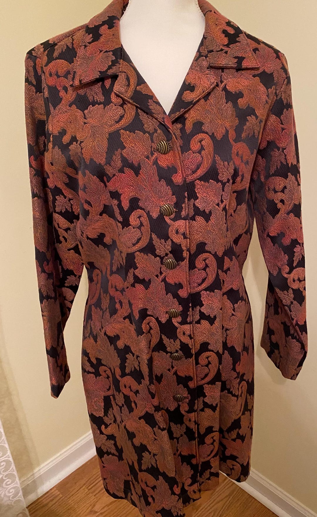 Vintage Gotcha Covered Black Brown Tapestry Long Jacket Sz Medium ...