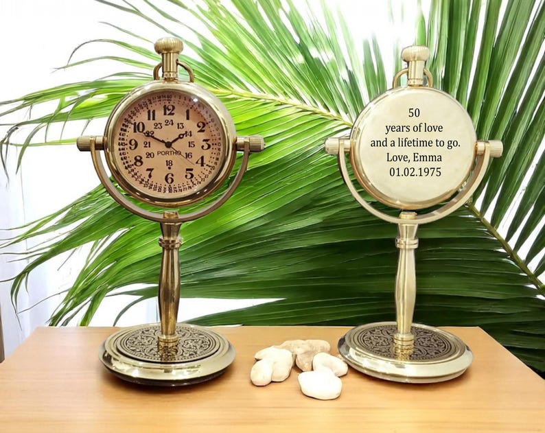 Personalized Golden Anniversary Desk Clock | 50th Wedding Gift for Him ...