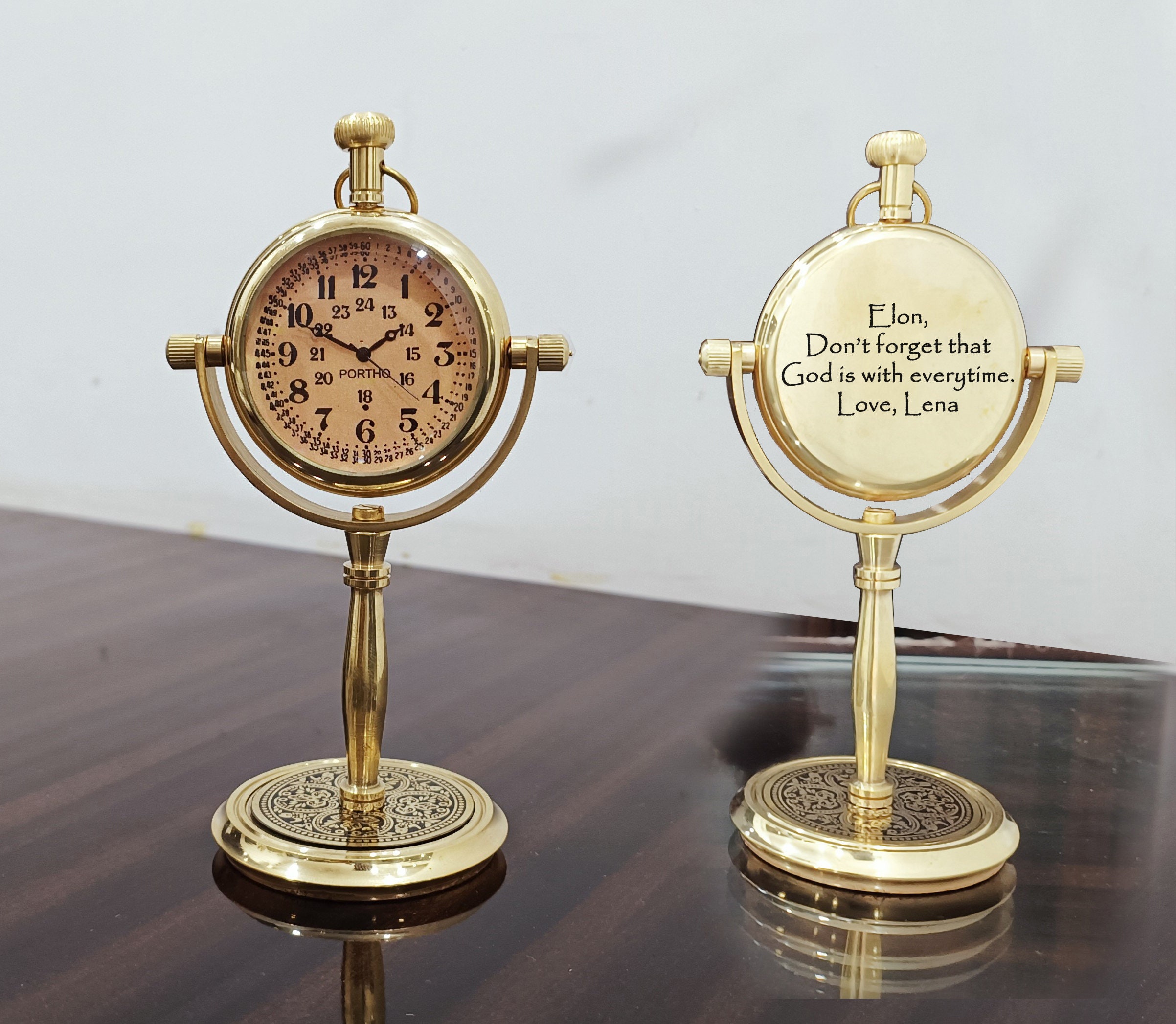 Personalized Desk Clock Vintage Brass Desk Clock Mid - Etsy