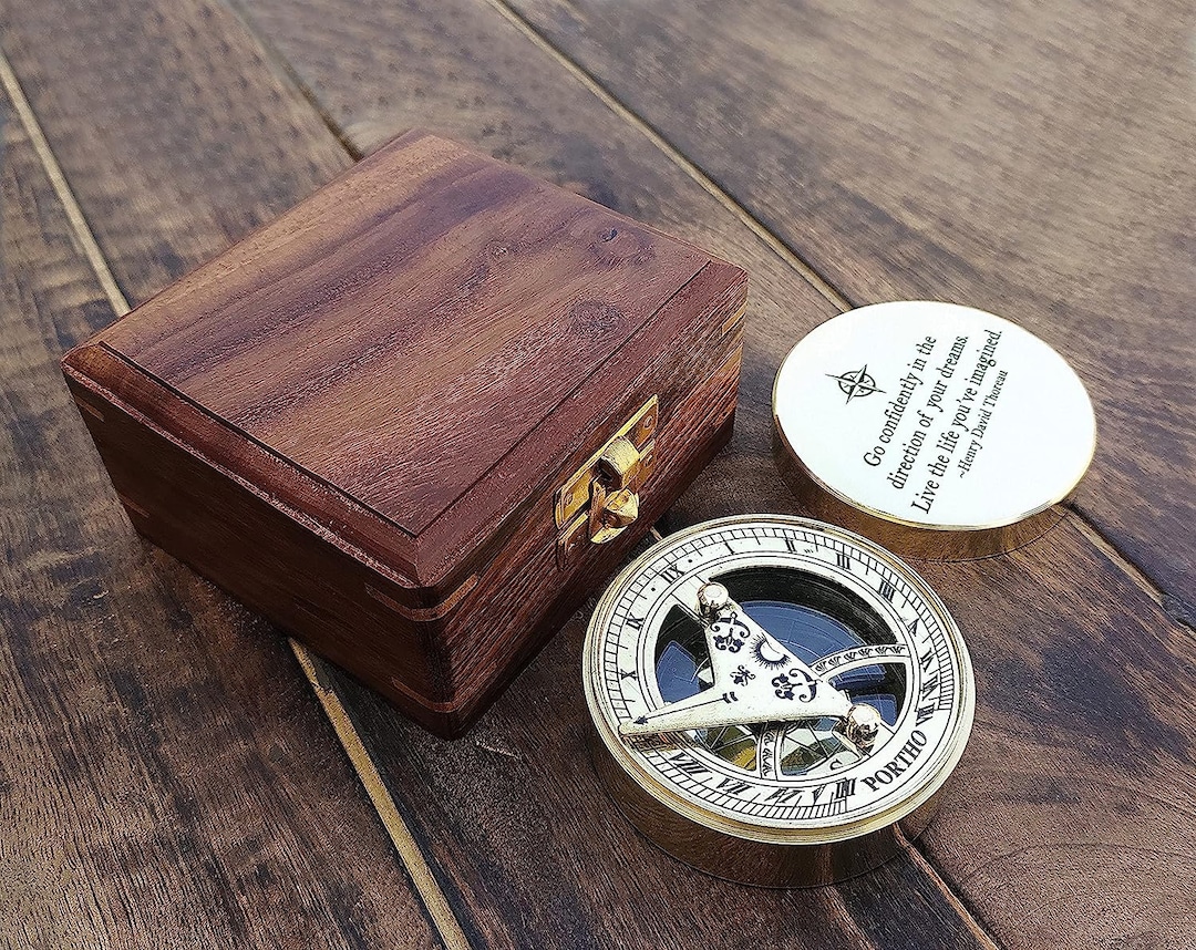 Personalized Engraved Sundial Compass – Custom Travel Gift for Husband ...