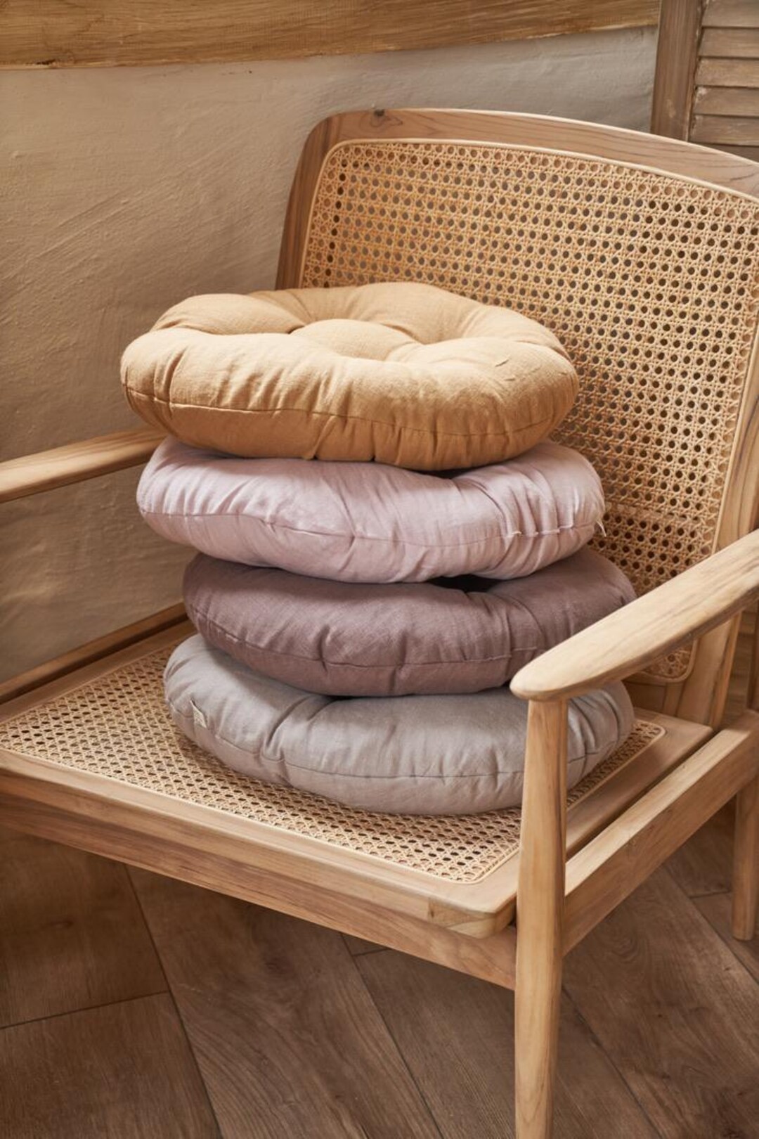 Linen Seat Cushion, Chair Pads, Round Chair Pillow, French Cushion ...