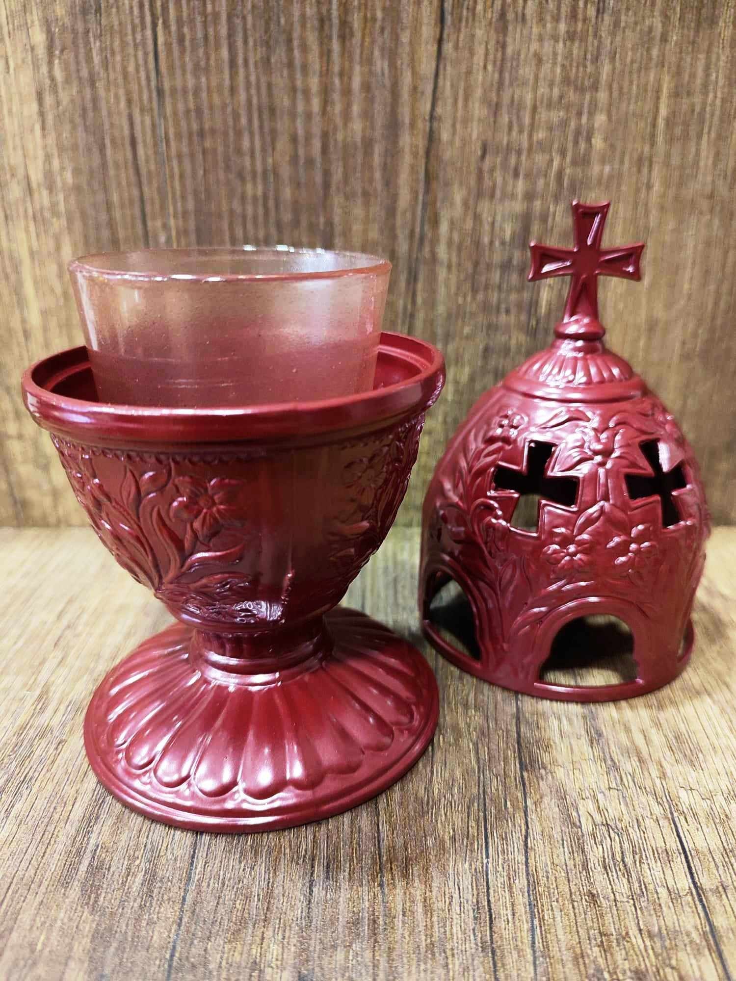 Red Standing Oil Lamp Table Oil Lamp Oil Vigil Lamp Brass Oil Candle ...