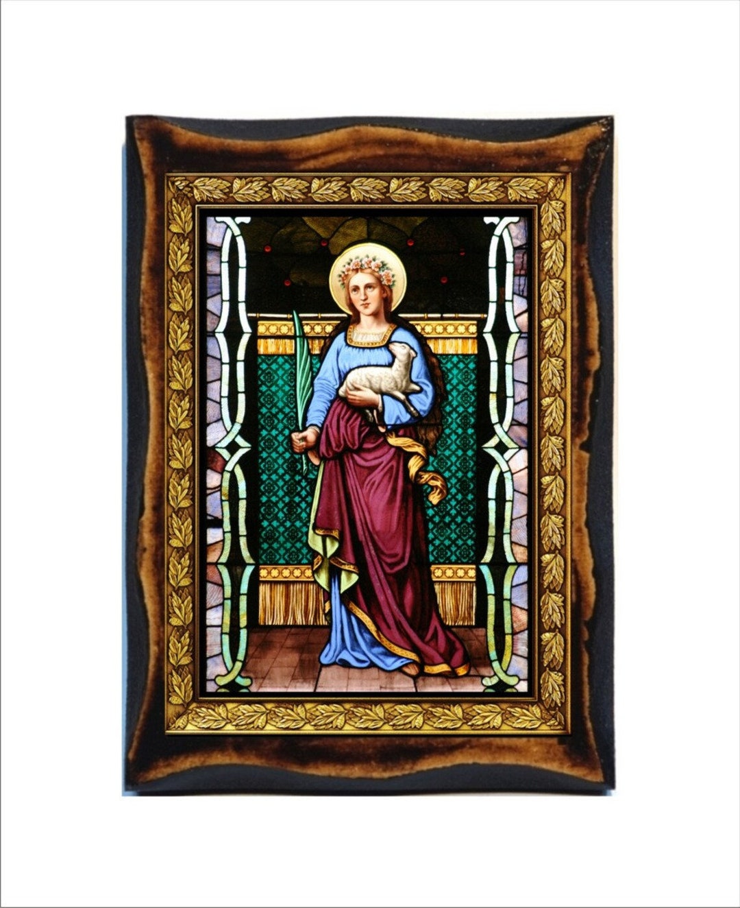 Saint Agnes of Rome - Icon on Handmade Wooden Plaque, Catholic ...