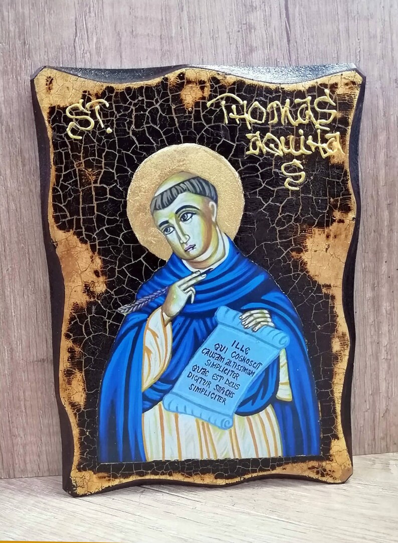 Saint Thomas Aquinas - Icon on Handmade Wooden Plaque, With 24K Golden ...