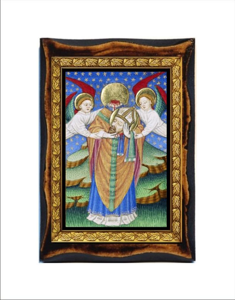 Saint Denis of Paris - Holy Card - Icon on Handmade Wooden Plaque ...