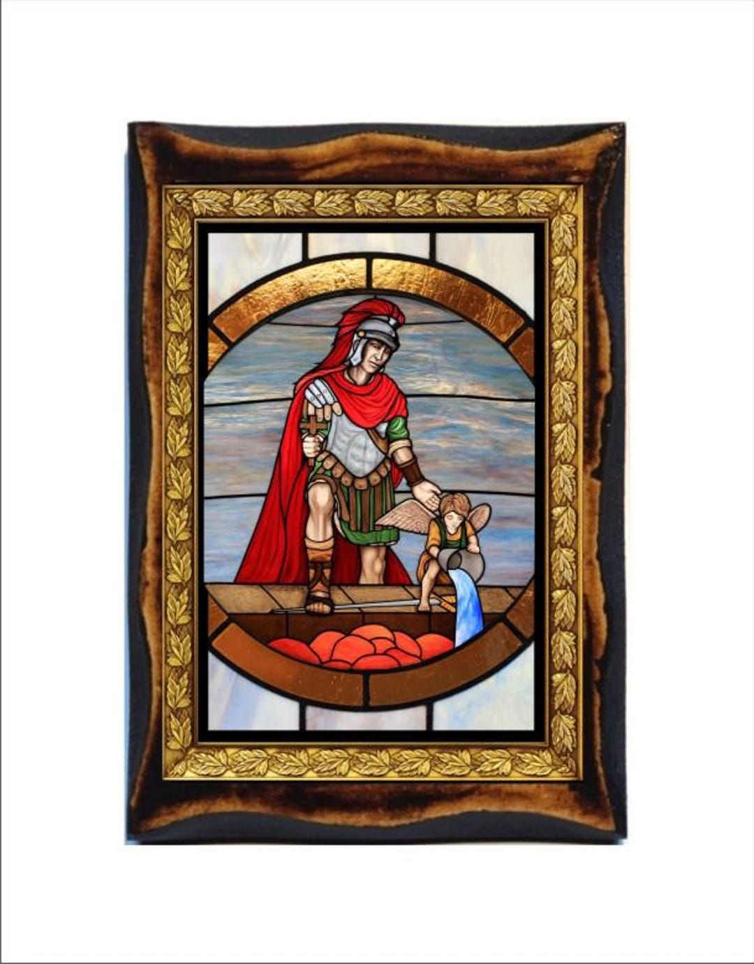 Saint Florian - Holy Card - Icon on Handmade Wooden Plaque, Catholic ...