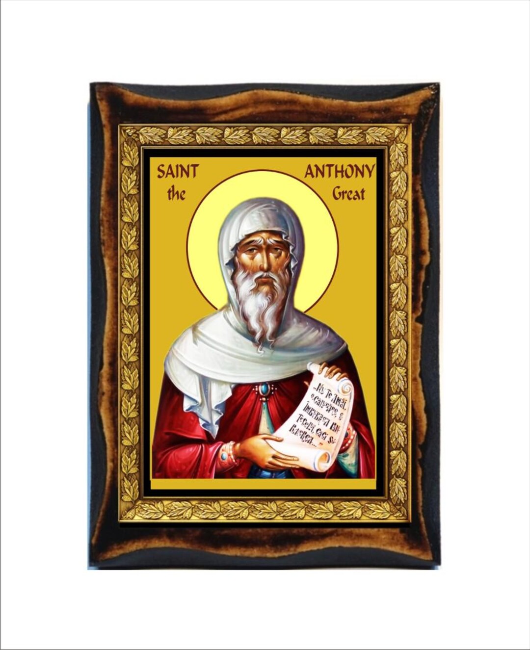 Saint Anthony - Holy Card - Icon on Handmade Wooden Plaque, Orthodox ...
